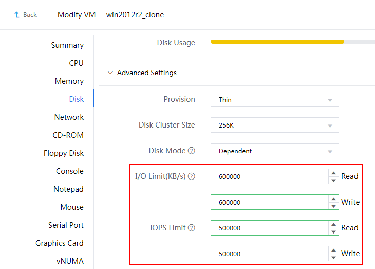 Figure-2 Editing advanced disk settings