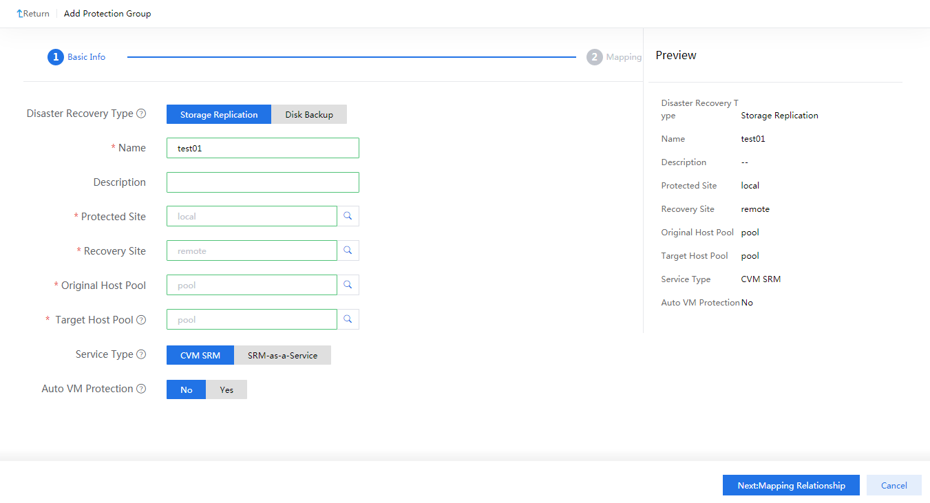 Configure a protection group