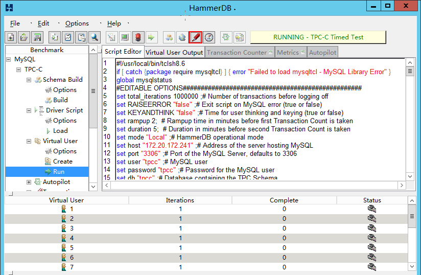 Use HammerDB to test standalone-deployed MySQL