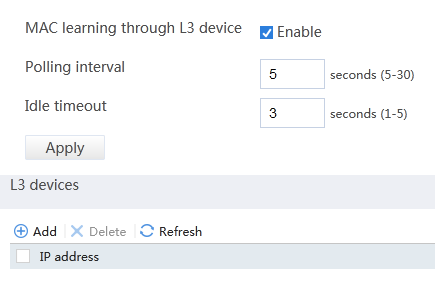 Web example: Configuring MAC address learning through a Layer 3 device