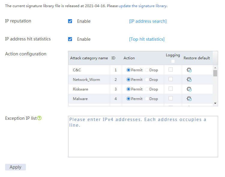 Web example: Configuring IP reputation