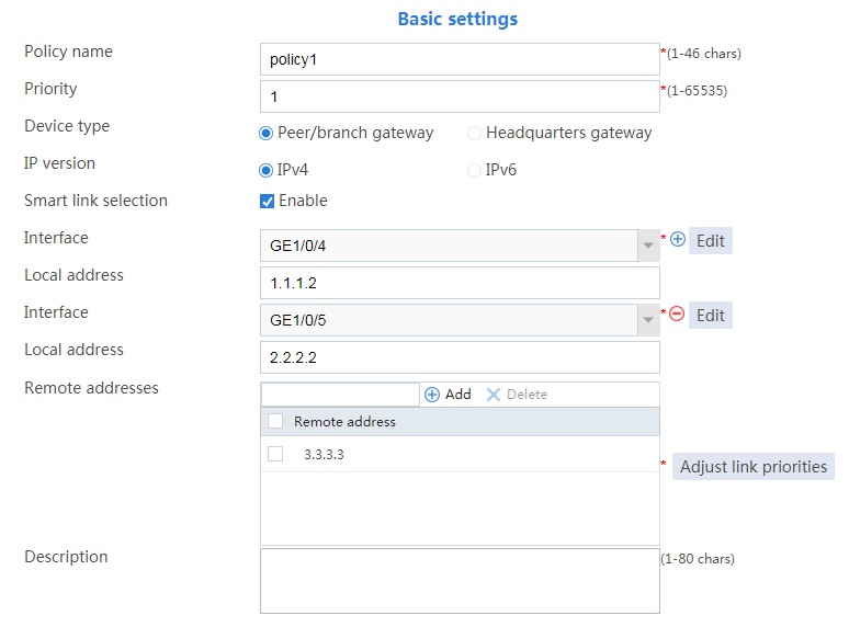 Web example: Configuring IPsec smart link selection