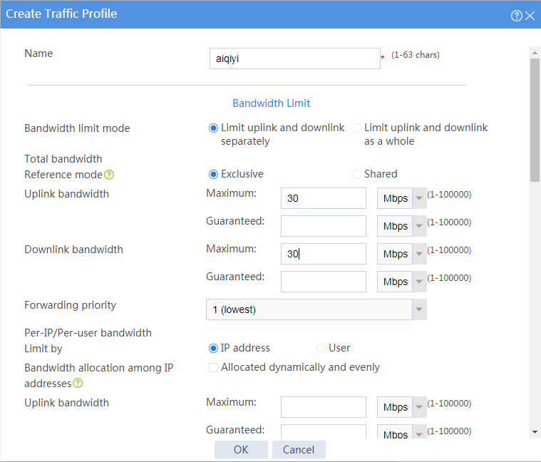 Web example: Configuring a single traffic profile