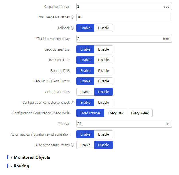 Web example: Configuring the HA group in active/standby mode in collaboration with a routing ...