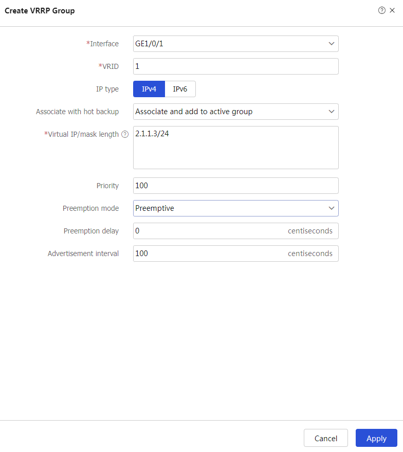 Web example: Configuring active/standby hot backup in collaboration with VRRP