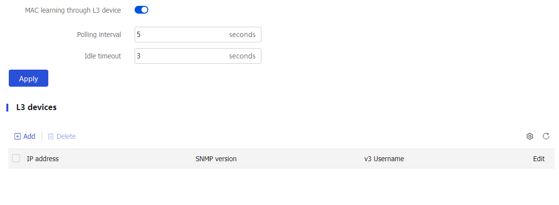 Web example: Configuring MAC address learning through a Layer 3 device